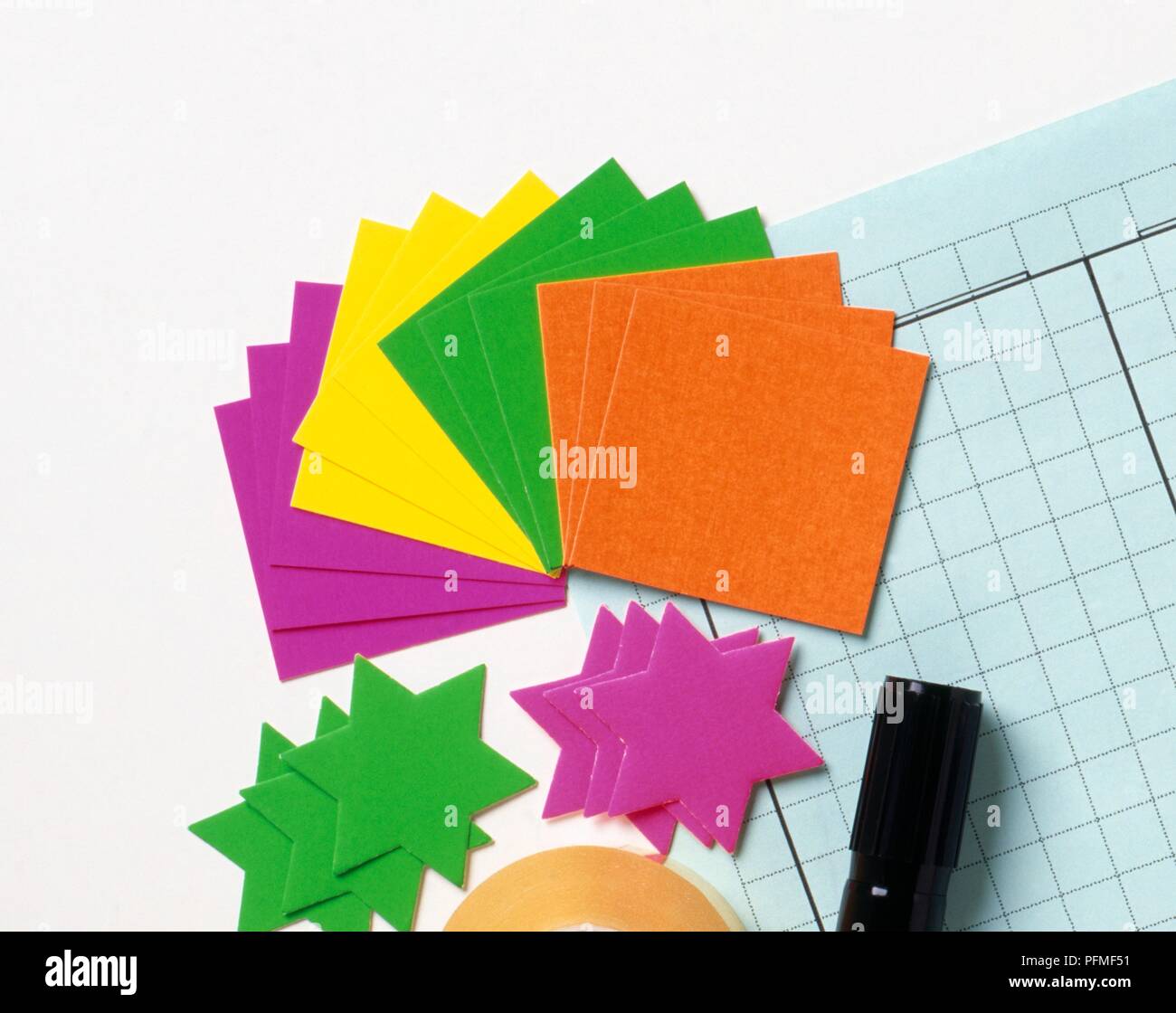 Sticky labels, chart and marker pen Stock Photo - Alamy