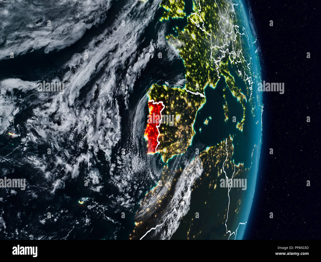 Portugal from space on planet Earth at night with visible country ...