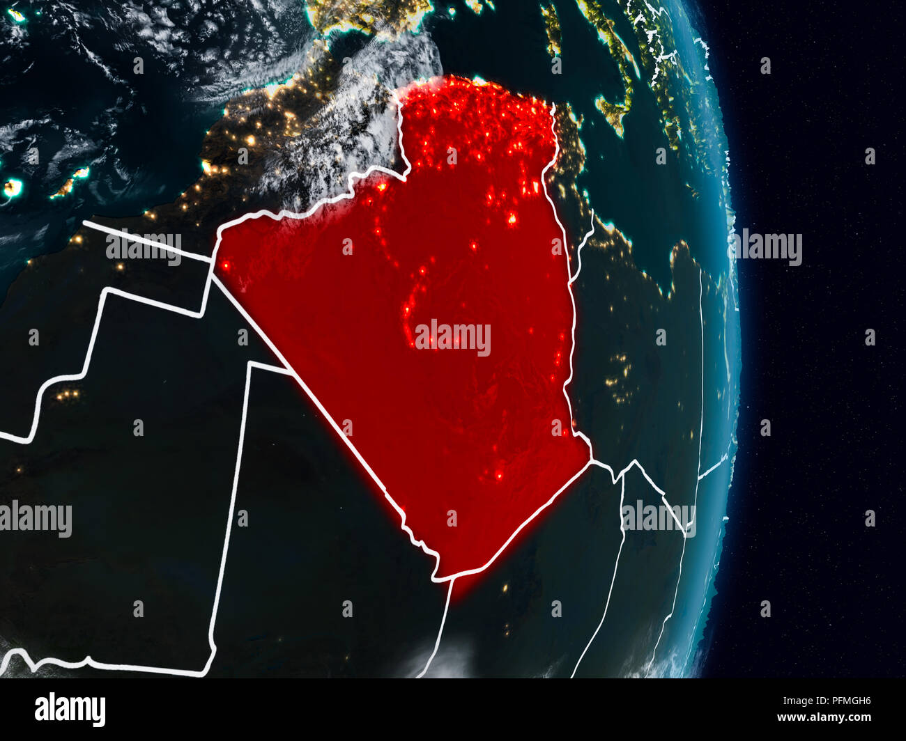 Algeria from space on planet Earth at night with visible country ...