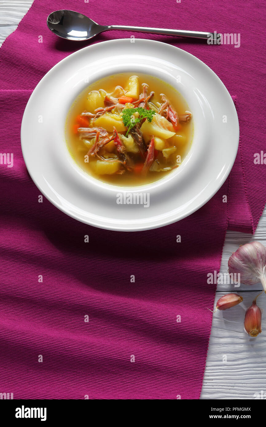 classic Icelandic Soup of shredded Lamb meat, vegetables and spices or ...