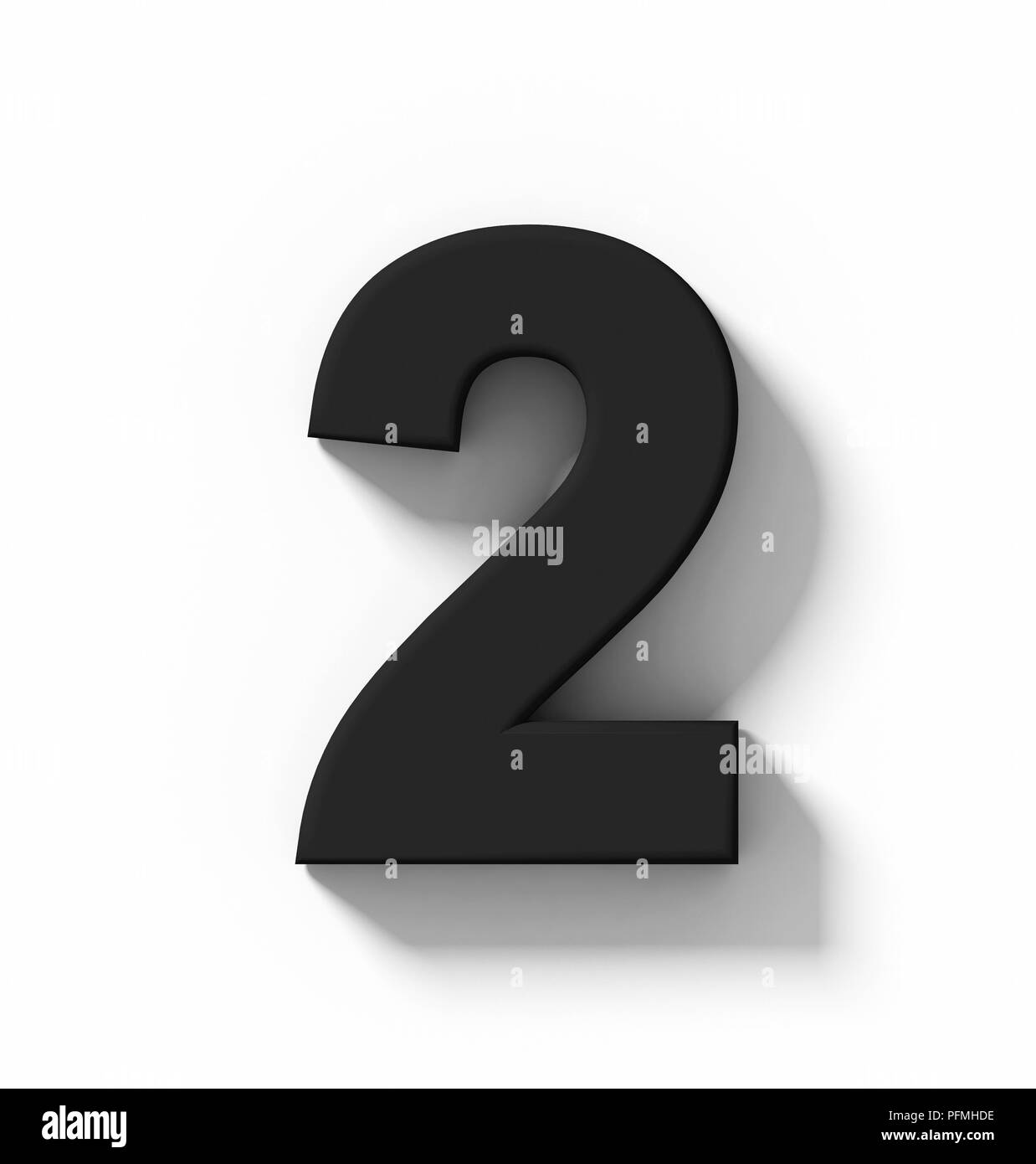 number 2 3D black isolated on white with shadow - orthogonal projection ...