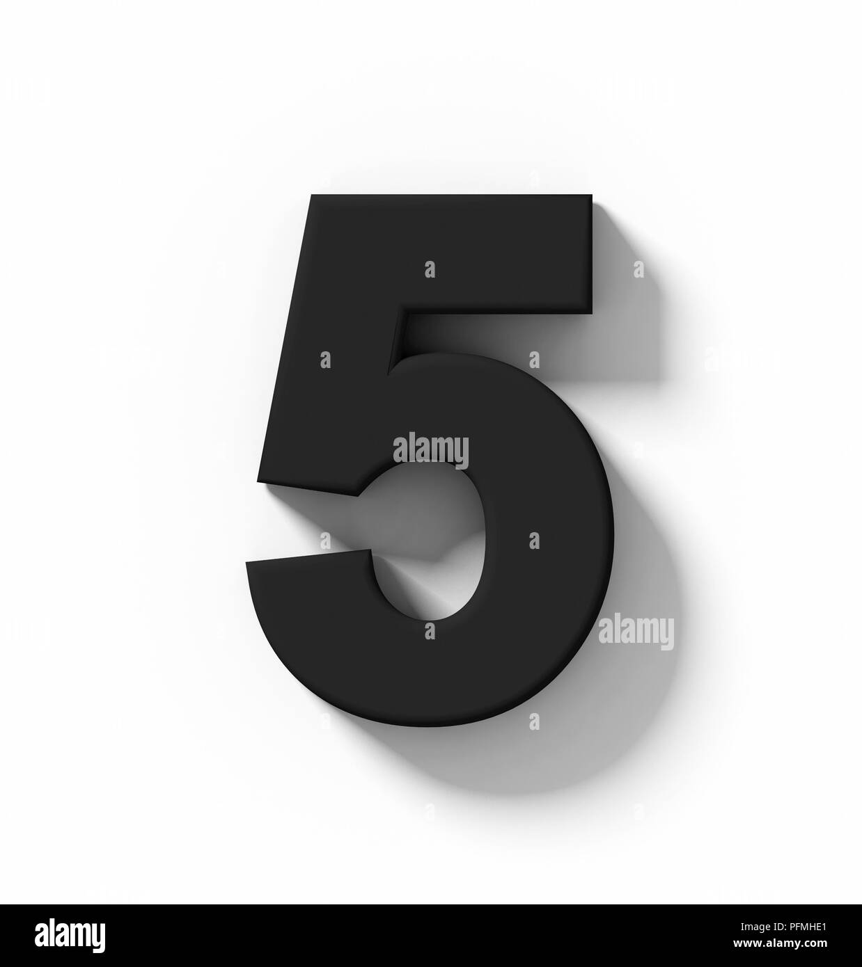 number 5 3D black isolated on white with shadow - orthogonal projection ...