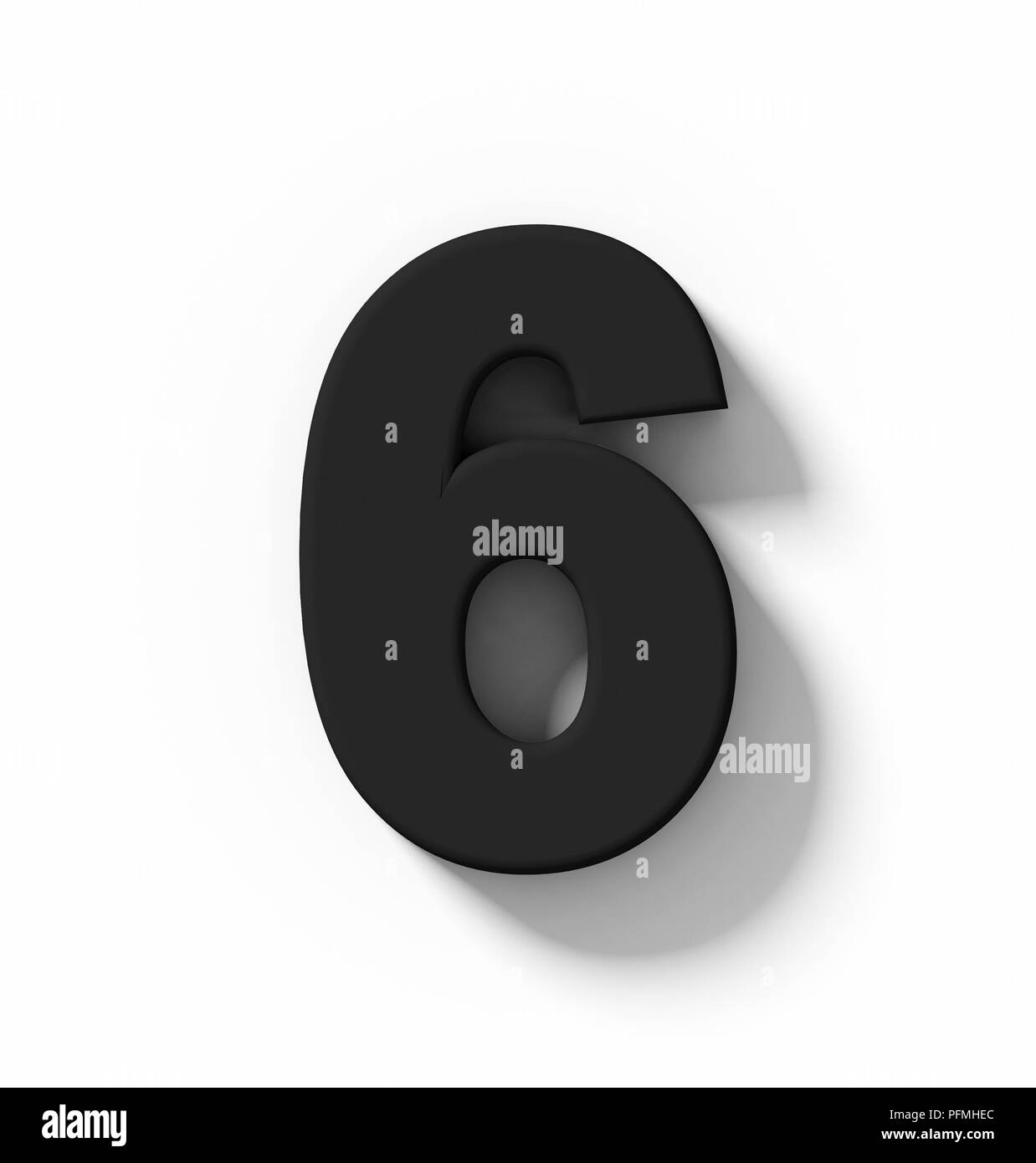 number 6 3D black isolated on white with shadow - orthogonal projection ...