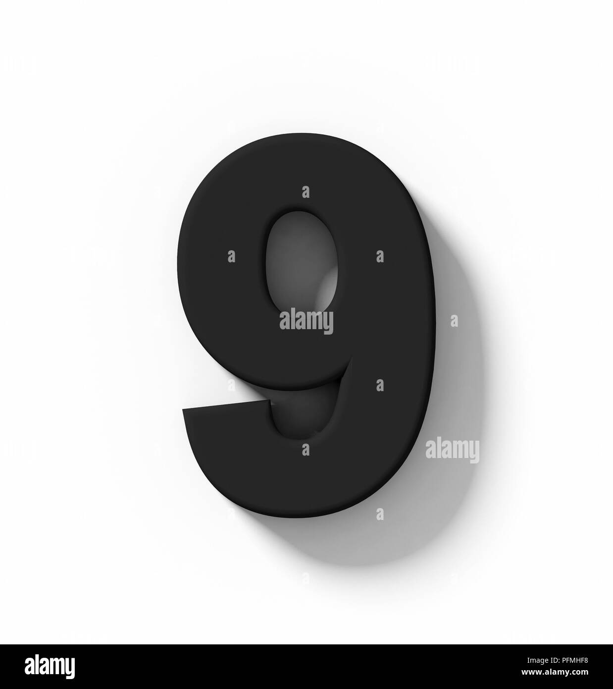number 9 3D black isolated on white with shadow - orthogonal projection ...