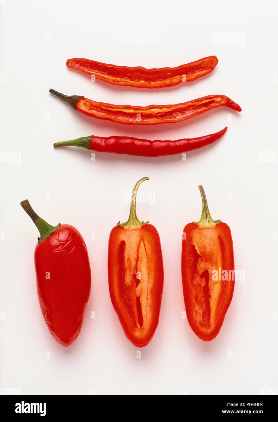 Sliced and whole Capsicum frutescens (Hot Peppers Stock Photo - Alamy