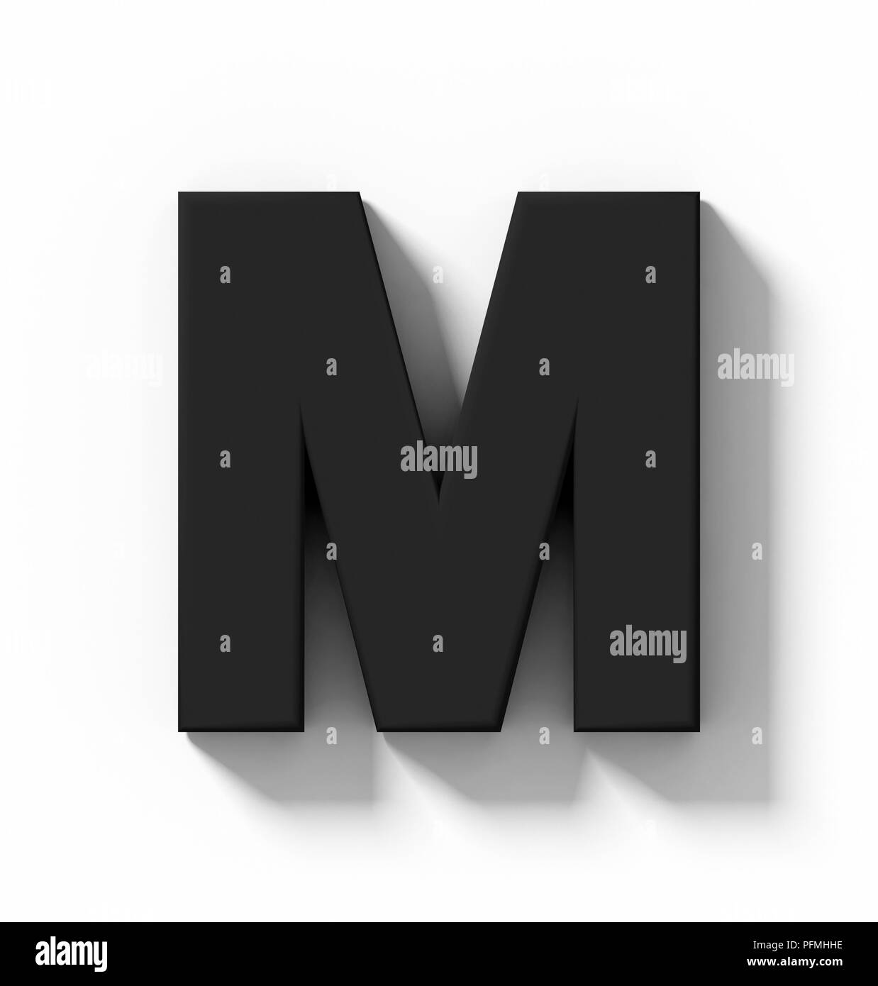letter M 3D black isolated on white with shadow - orthogonal projection ...