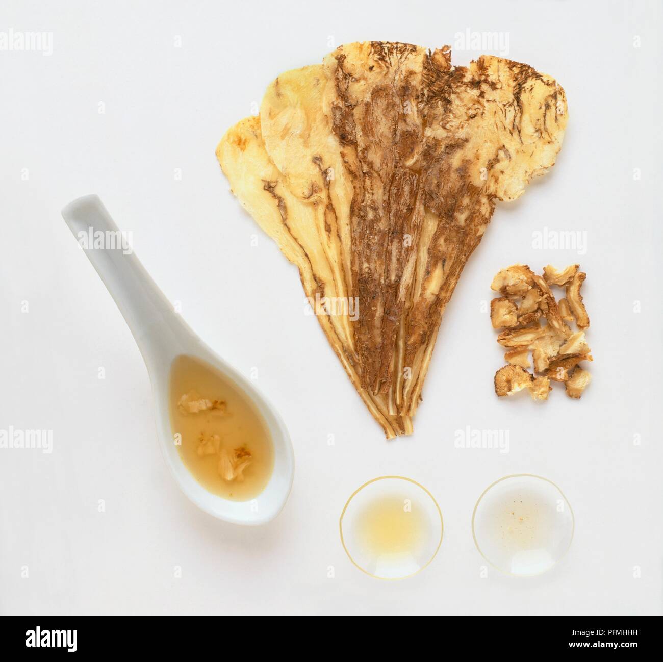 Angelica sinensis (Dang gui), sliced dried roots, infusion and tincture ...