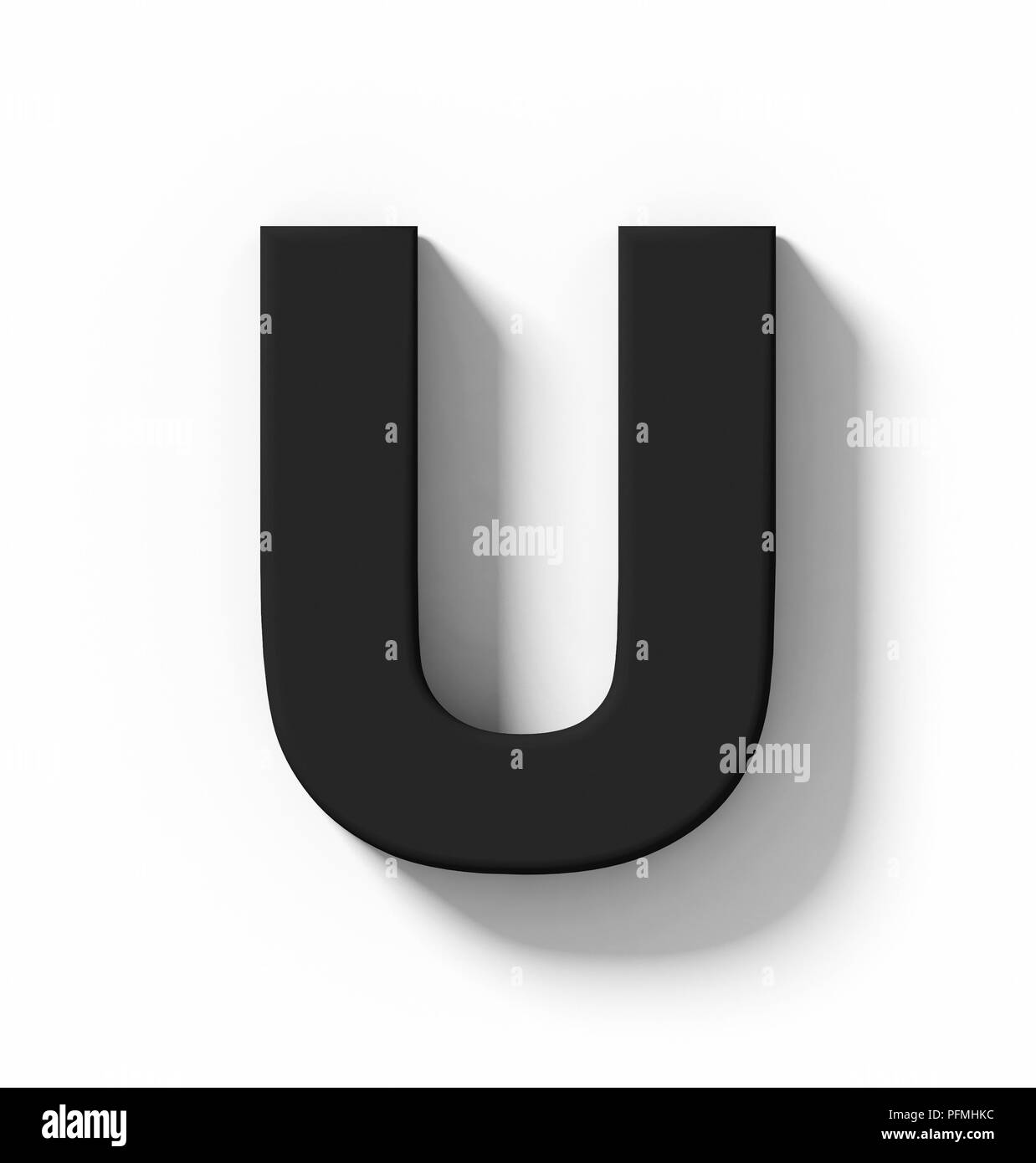 letter U 3D black isolated on white with shadow - orthogonal projection ...
