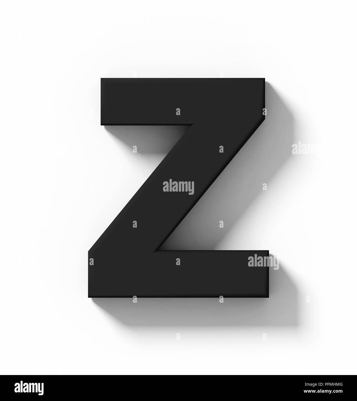 letter Z 3D black isolated on white with shadow - orthogonal projection ...
