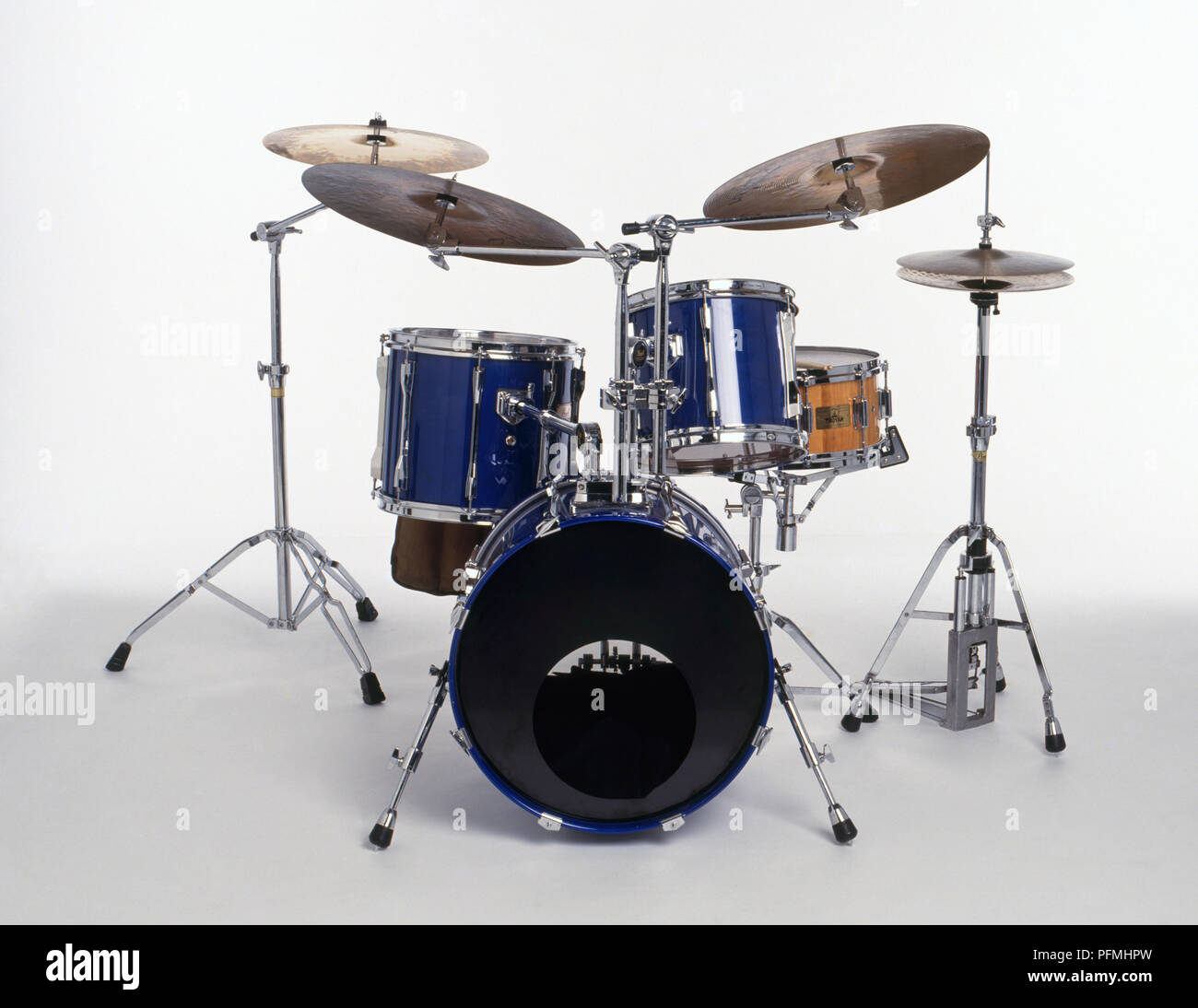 Blue drum kit, front view Stock Photo - Alamy
