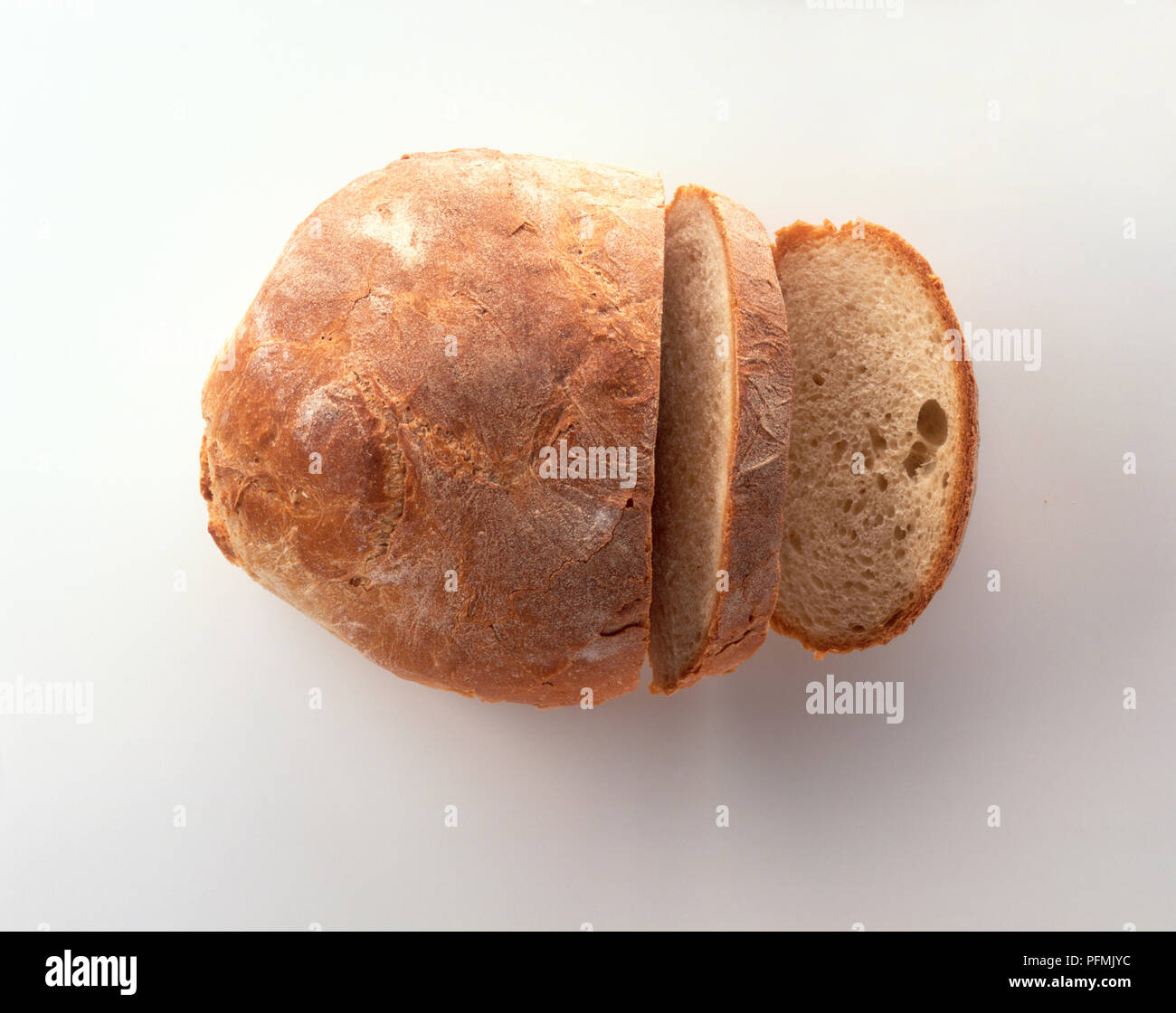Pao Alentejano, traditional Portuguese bread, sliced, view from above ...