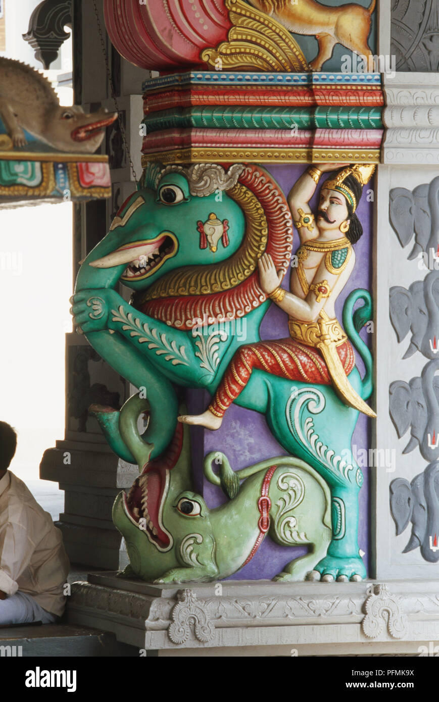 Singapore, Chinatown, Sri Srinivasa Perumal Temple, mythical carving of ...