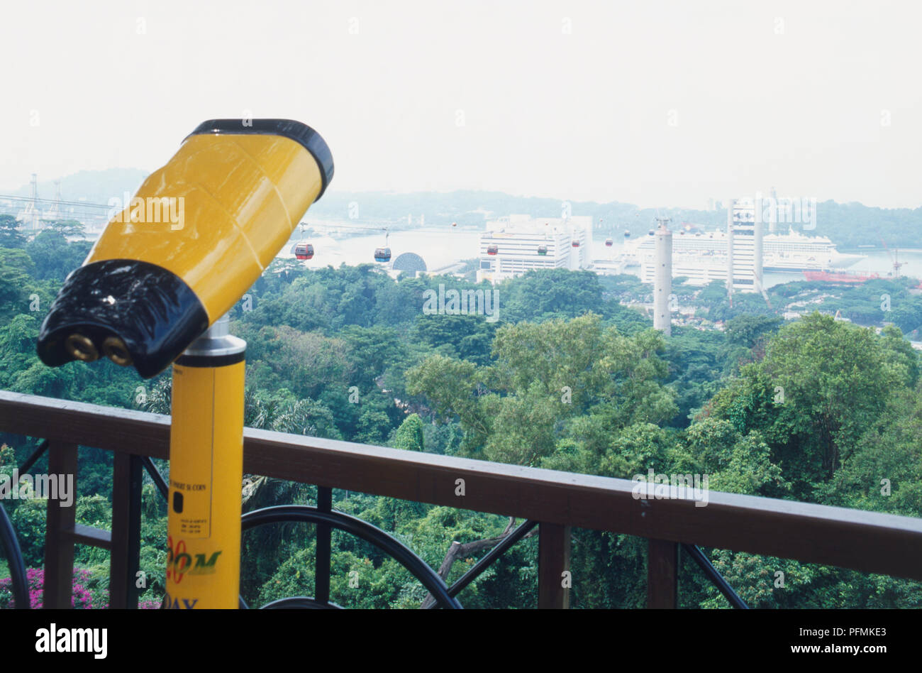 Singapore, Faber Point, yellow telescope for viewing cityscape ...