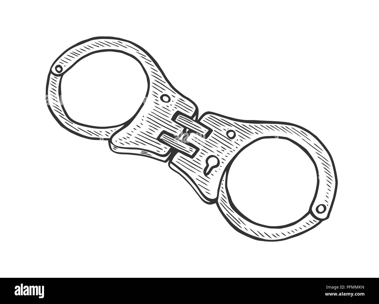 Handcuffs. Hand drawn Engraving vintage vector black. Isolated on white ...