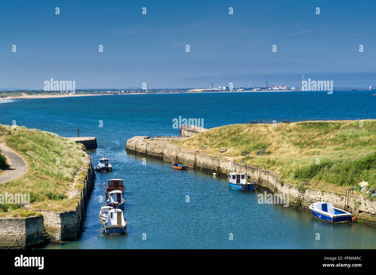 Seaton Sluice Harbour, a small inlet in Northumberland, Northern ...