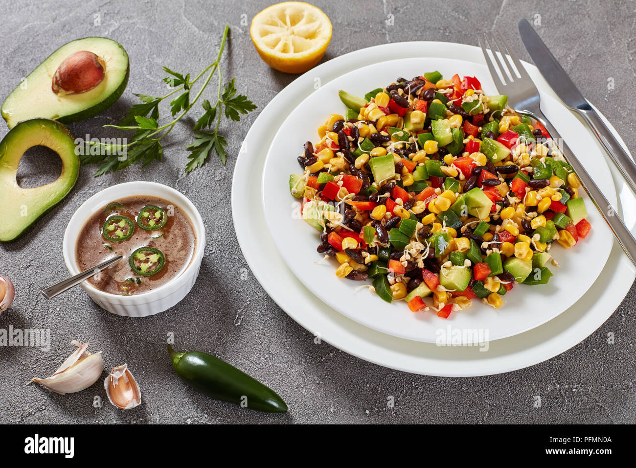 mexican low calories salad with avocado, beans, corn kernels, buckwheat ... mexican low calories salad with avocado, beans, corn kernels, buckwheat ...