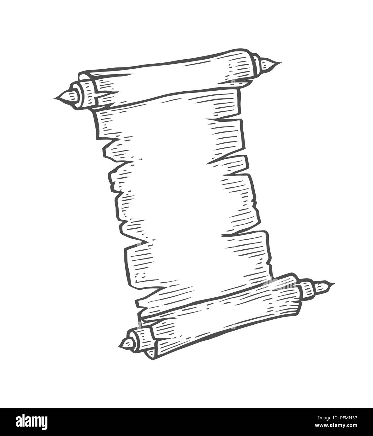 Vector hand drawn illustration of old scrolls in vintage engraved style ...