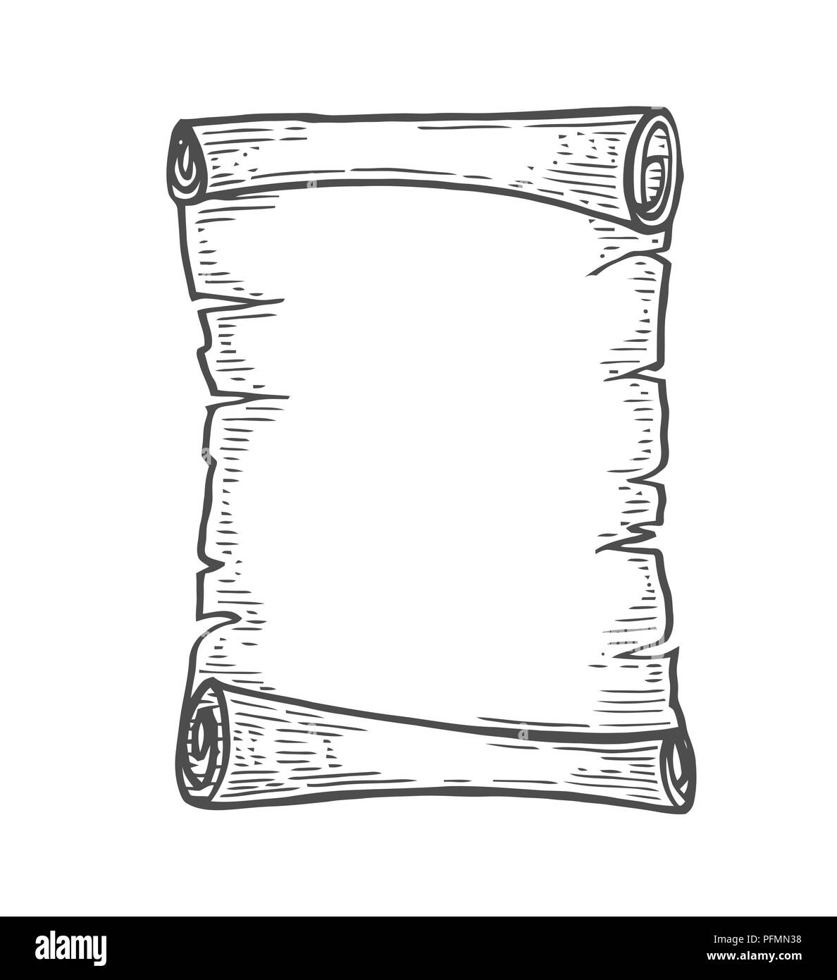 Vector hand drawn illustration of old scrolls in vintage engraved style ...