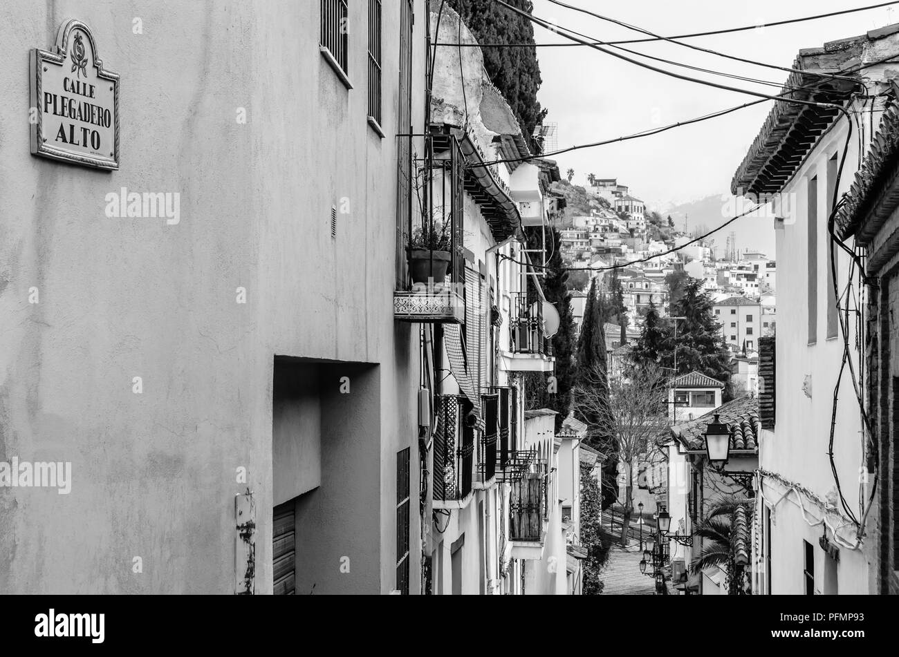 GRANADA, SPAIN - FEBRUARY 21, 2015: Urban scene, view of a street in ...