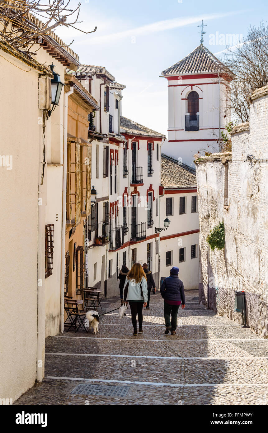 GRANADA, SPAIN - FEBRUARY 22, 2015: Urban scene, view of a street in ...