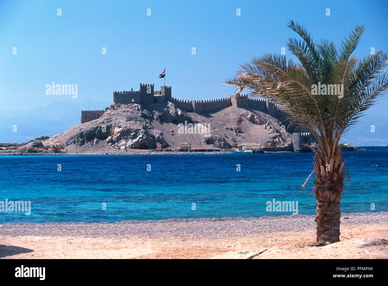 Egypt, Gulf of Aqaba, near Taba, crusader castle on Pharaoh's Island ...