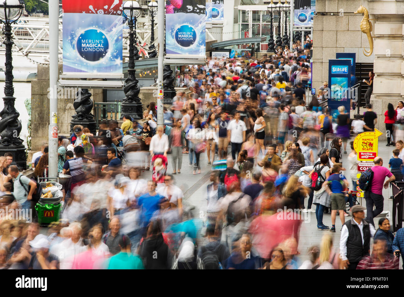 Crowds on Londons South Bank near Westminster Bridge, London, UK Stock ...