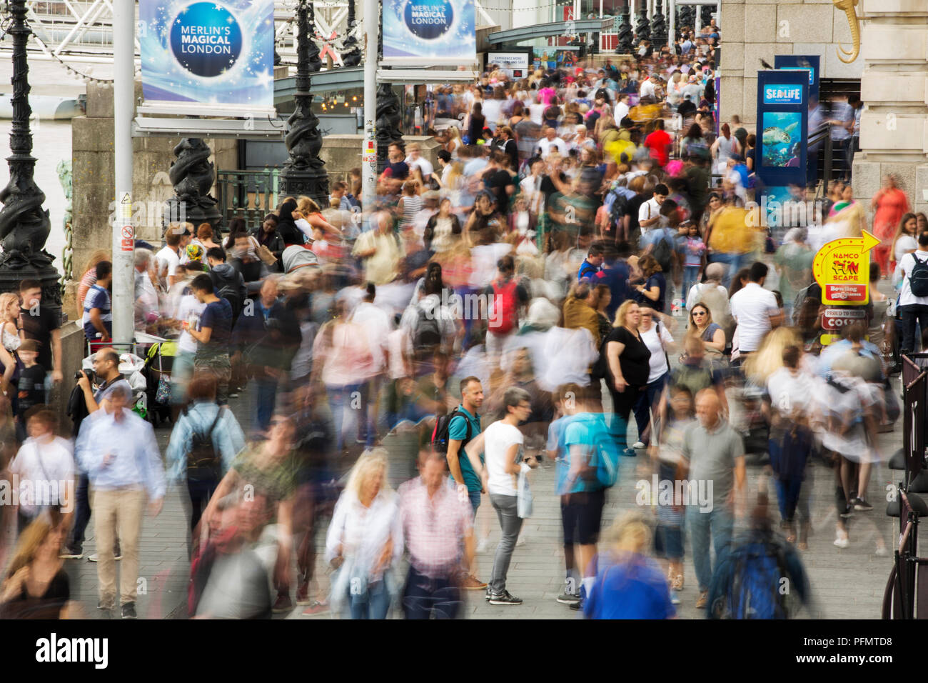 Crowds on Londons South Bank near Westminster Bridge, London, UK Stock ...