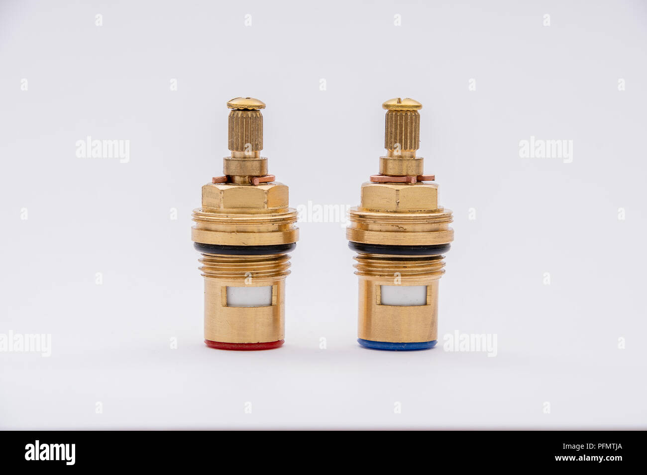 Hot and cold water metal tap glands Stock Photo - Alamy