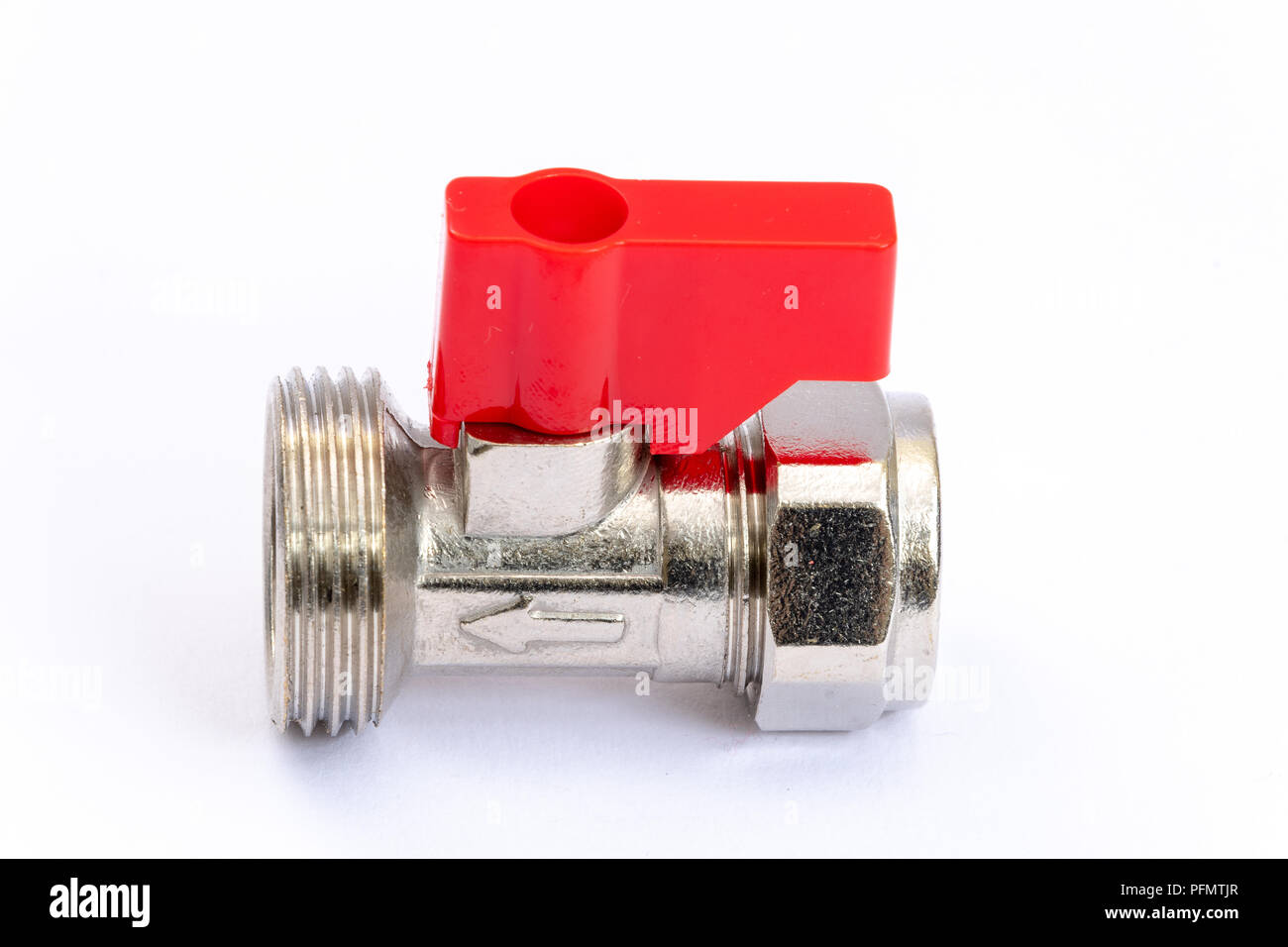 Washing machine hot water isolation tap on a white background Stock ...
