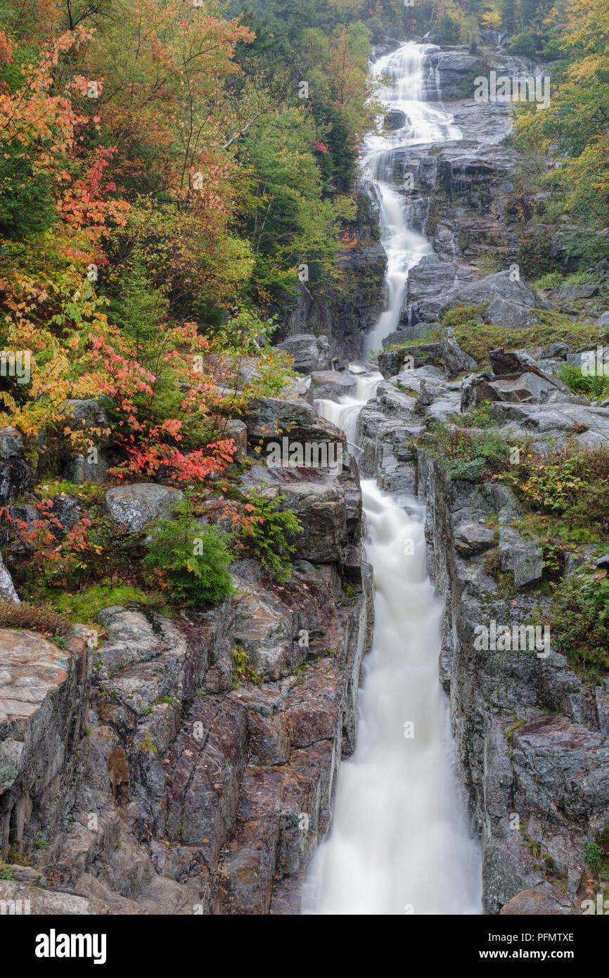 Silver Cascade in Hart’s Location, New Hampshire on a rainy and foggy ...