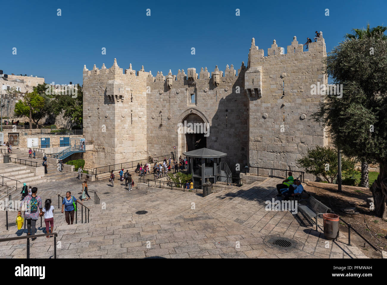 Israel, Jerusalem - 16 August 2018: Damascus gate - one of the seven ...