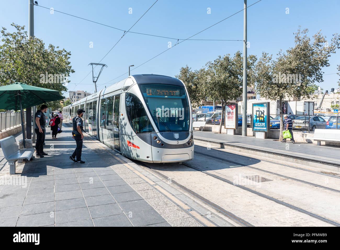 Israel, Jerusalem - 16 August 2018: Security guards at a Jerusalem ...