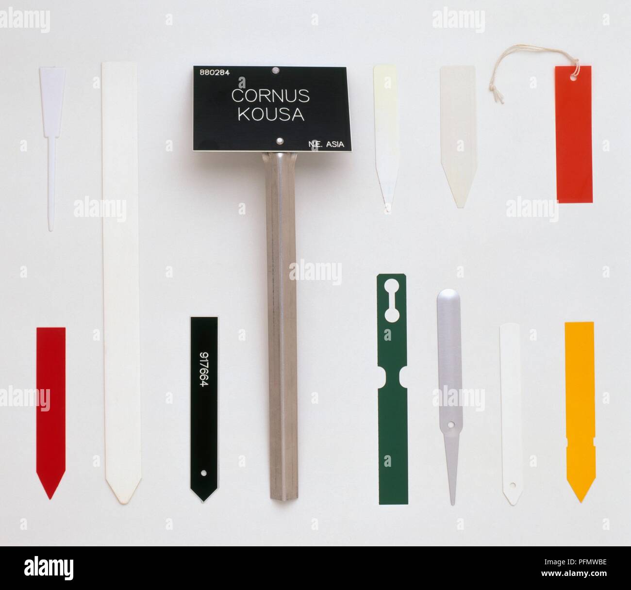 Different examples of plant labels and markers Stock Photo - Alamy