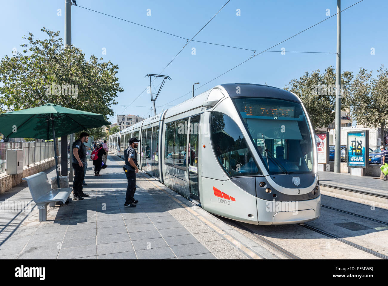 Israel, Jerusalem - 16 August 2018: Security guards at a Jerusalem ...