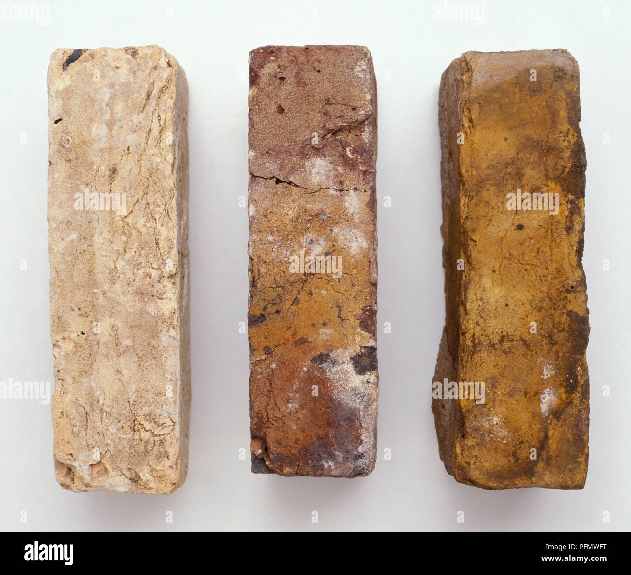 Three stock bricks (facing bricks) showing variations in texture Stock ...