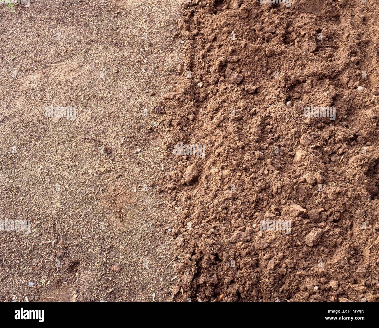 View of dug and undisturbed soil Stock Photo - Alamy