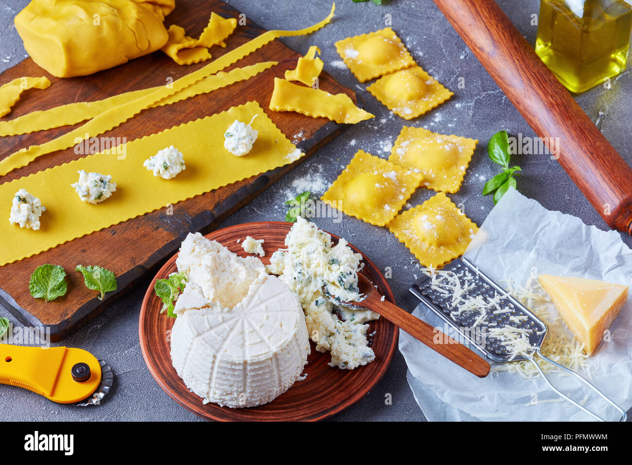 cooking up delicious ravioli with ricotta cheese filling mixed with ...