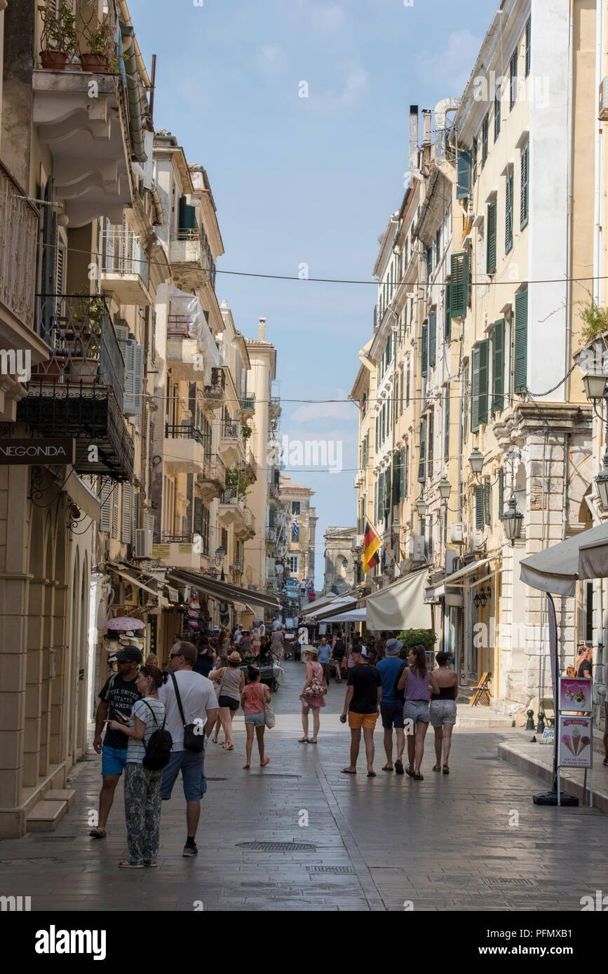 a typical street in the old town of Corfu town, Kerkyra, Corfu, Greece ...