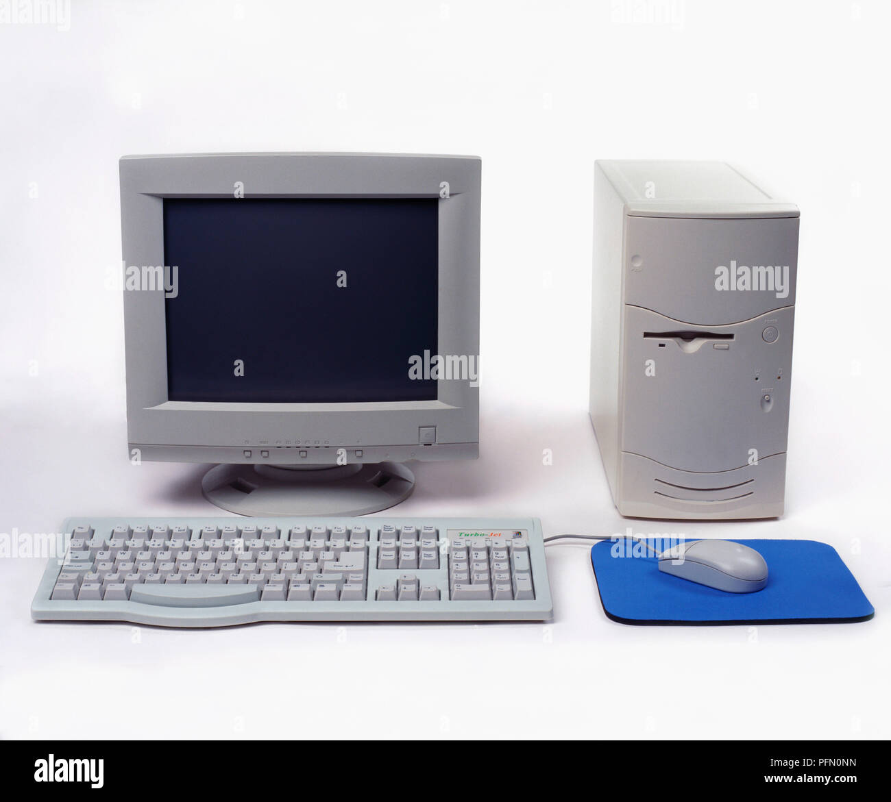 Personal computer, monitor, keyboard, mouse, mouse pad Stock Photo - Alamy