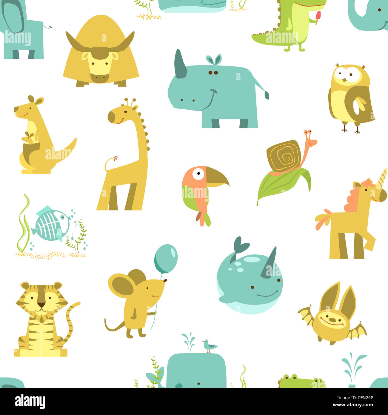 Seamless pattern with animals Cute animals. Zoo illustration set Stock ...