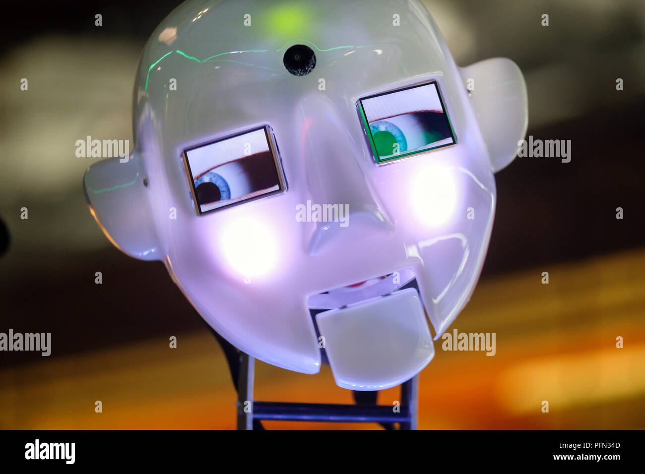 Head of a humanoid speaking, singing and dancing robot with artificial ...