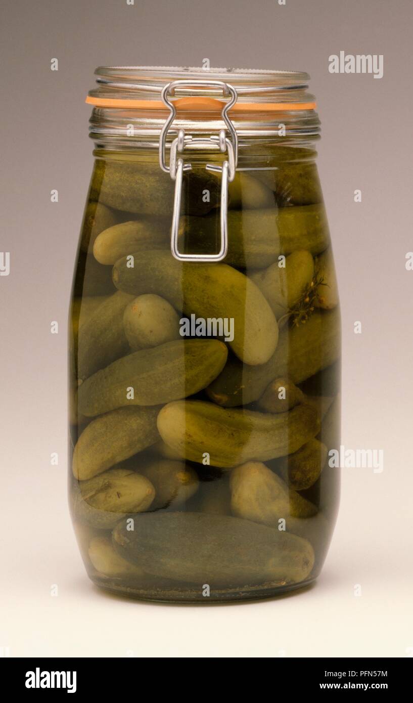 Gherkins in glass jar Stock Photo - Alamy