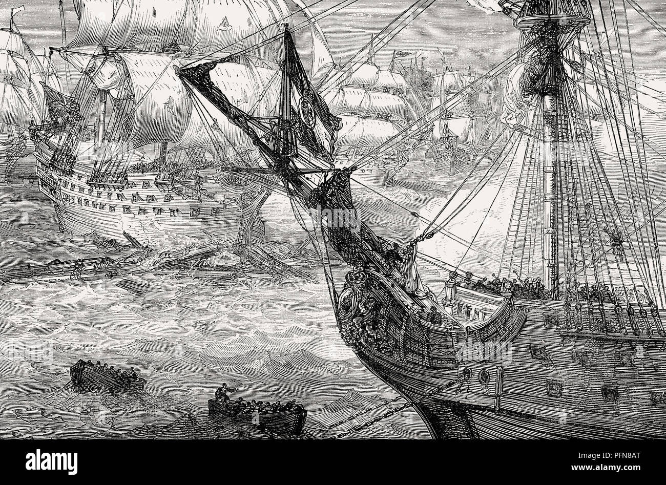 HMS Torbay at the Battle of Vigo Bay, 23 October 1702, From British ...