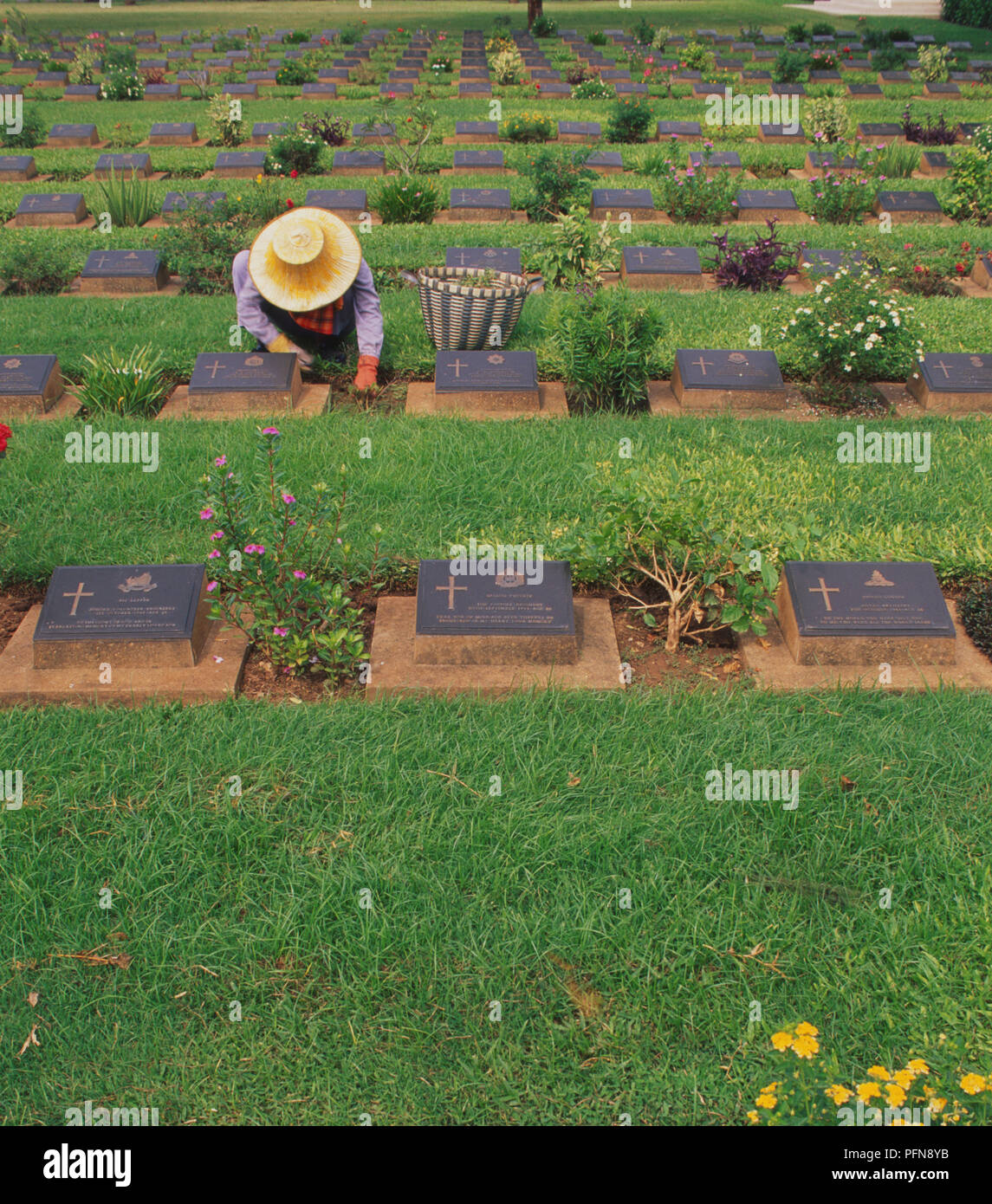 Thailand, South Central Plains, Kanchanaburi, POW cemetery, local ...