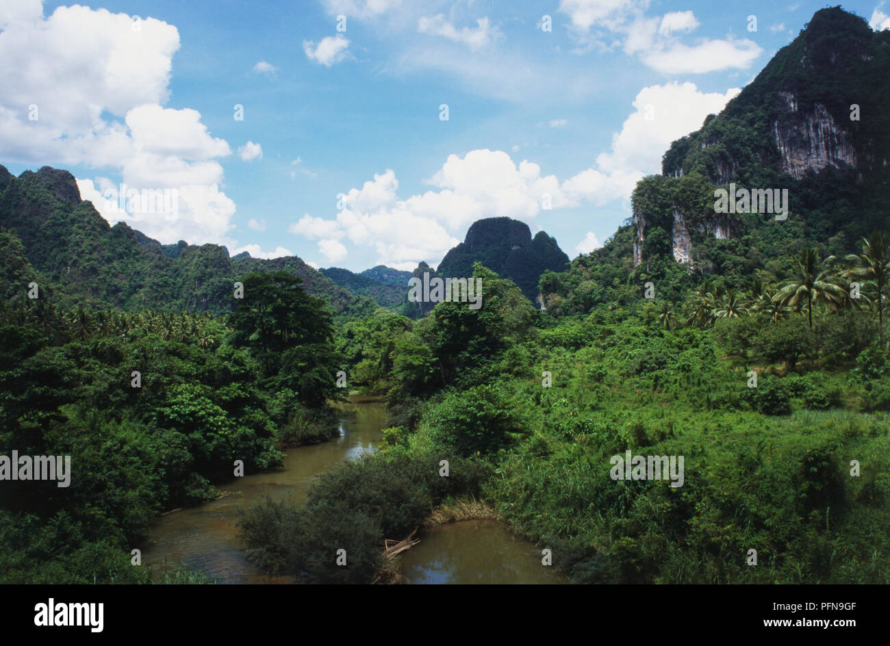 Thailand, Khao Sok, wild landscape of virgin forest, limestone cliffs and waterfalls Stock Photo ...