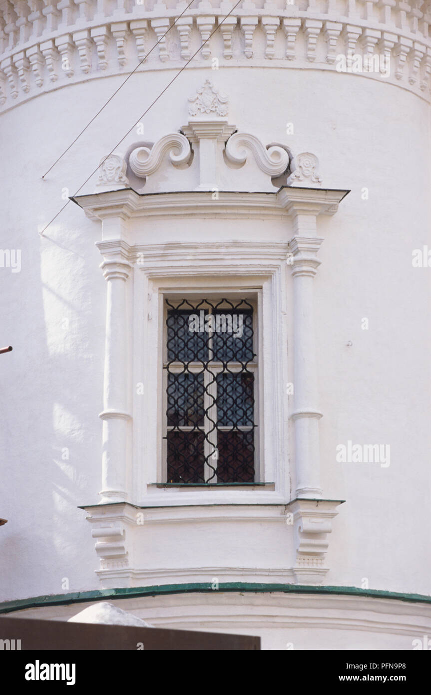 Russia, Moscow, window detail of the Monastery of the Epiphany, founded ...
