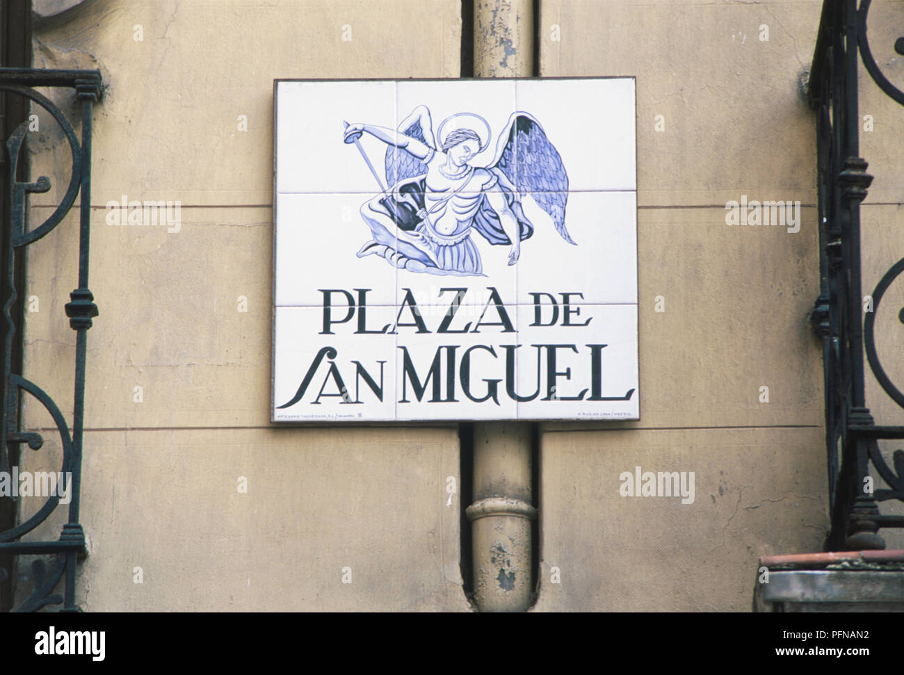 Spain, Madrid, old street sign for Plaza de San Miguel Stock Photo - Alamy