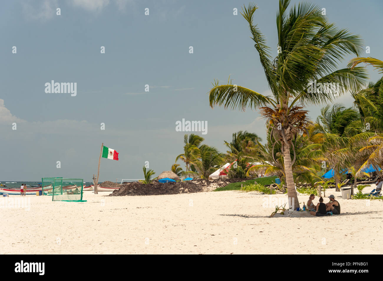 Tulum, Mexico - 12 August 2018: View of Playa Tulum beach with palm ...