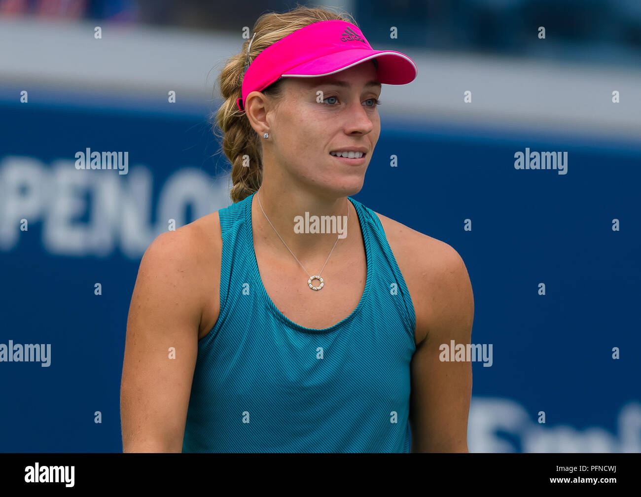 New York, USA. 21st Aug, 2018. Angelique Kerber of Germany practices at ...