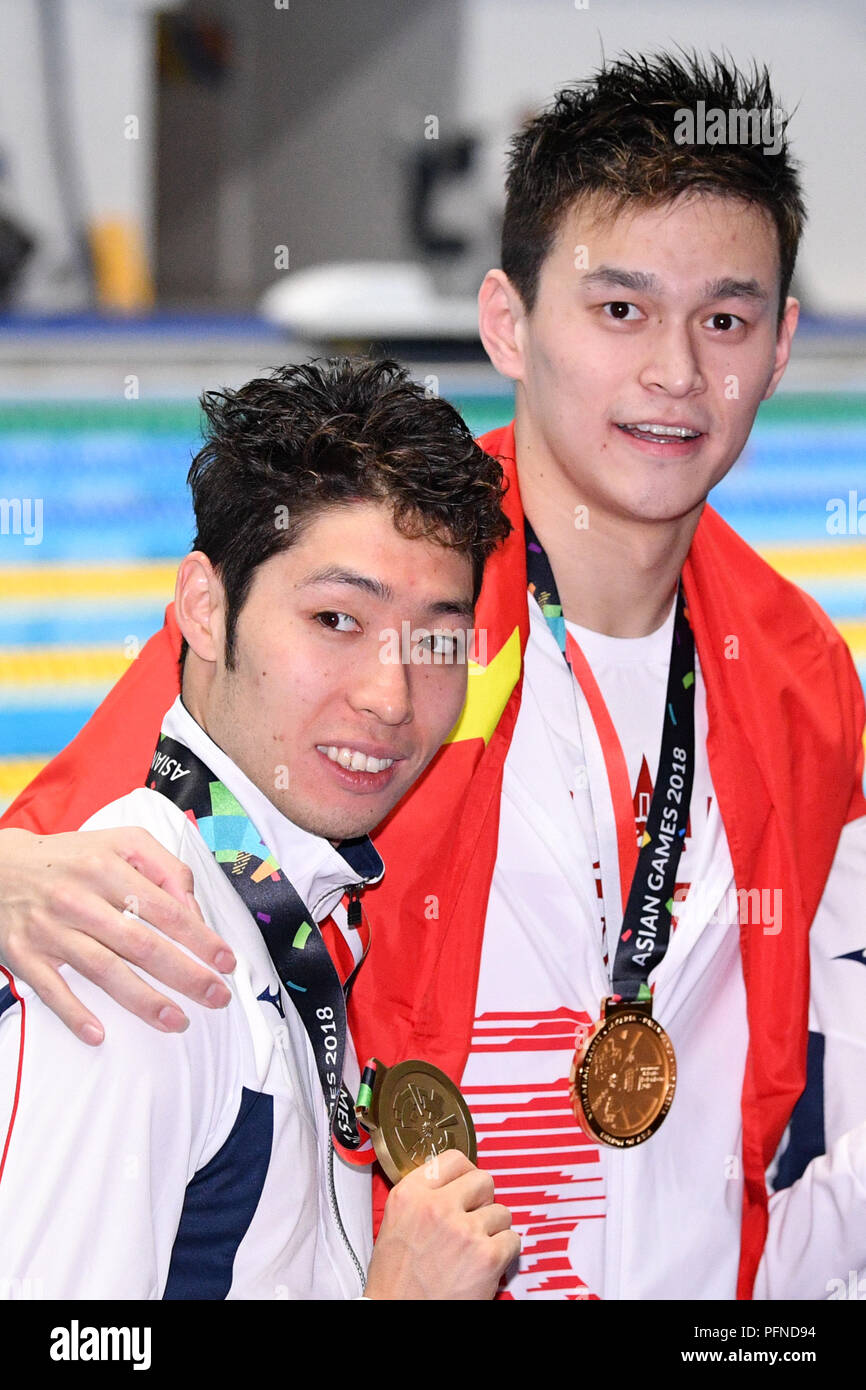 Jakarta, Indonesia. Credit: MATSUO. 21st Aug, 2018. (L-R) Kosuke Hagino (JPN), Sun Yang (CHN ...